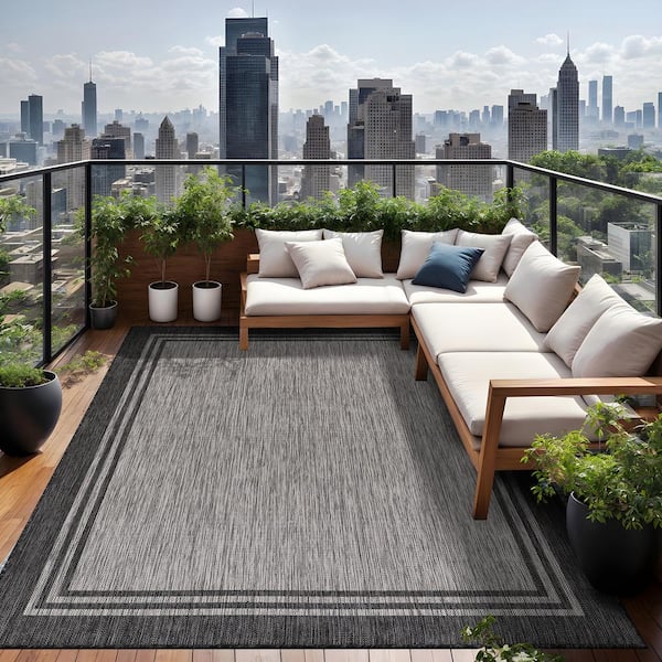 Beverly Rug 10 X 14 Silver Pebble Aloha Washable Bordered Indoor Outdoor Area Rug HD ALH60262 10X14 The Home Depot