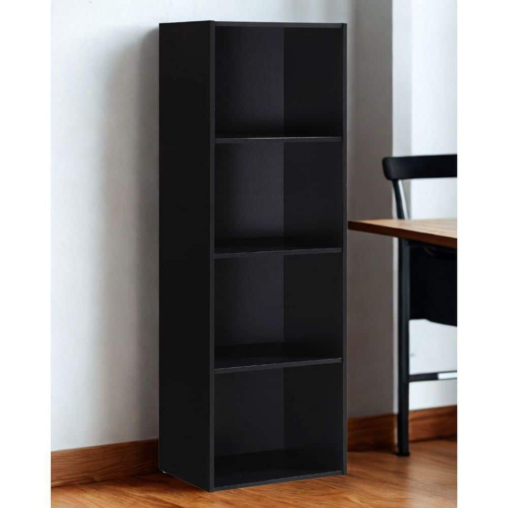 L'Baiet 47.3 in. Tall Black Wood 4-Shelf Bookcase with Open Storage 4 ...