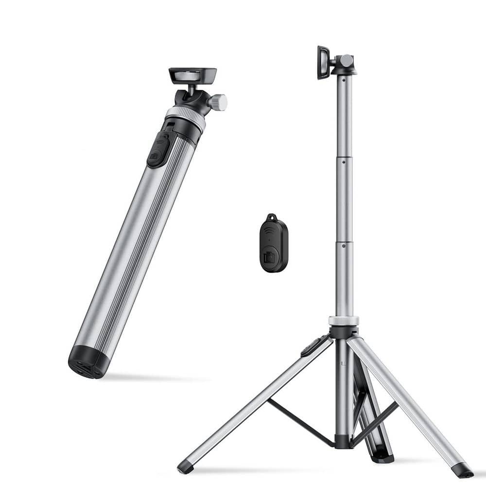BIBIVIS Silver 62 in. Phone Tripod, Extendable Phone Tripod Stand and ...