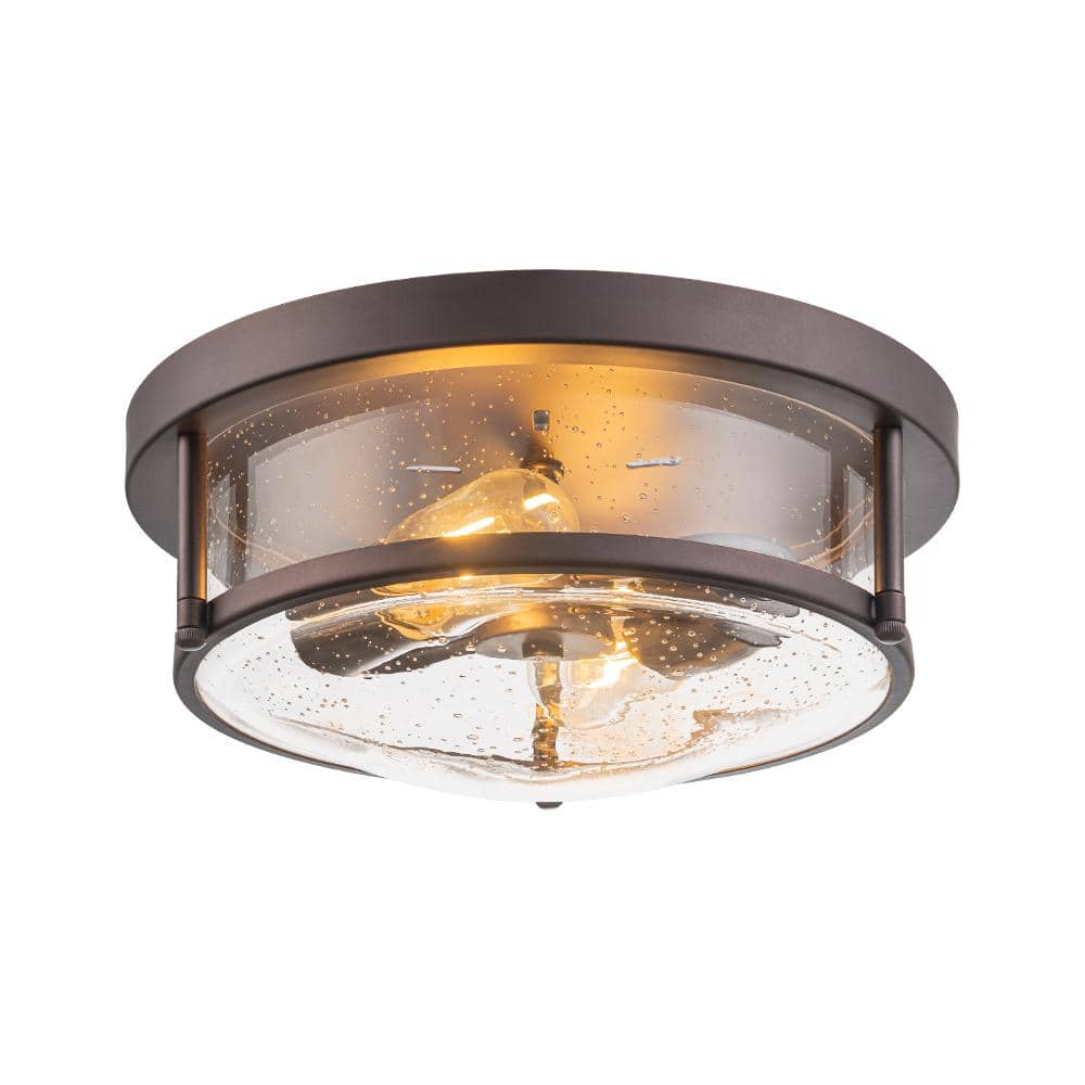 HUOKU Lumin 2-Light 11.8 in. W Oil Rubbed Bronze Flush Mount ...