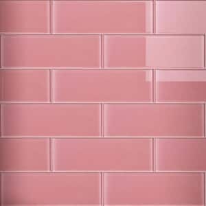 MOLOVO Crystile Pink 12 in. x 4 in. Subway Glossy Glass Mosaic Tile ...