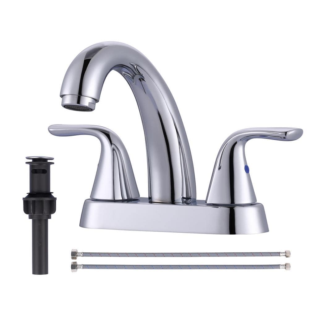 WOWOW 4 in. Centerset Double Handle Mid Arc Bathroom Faucet with Drain ...