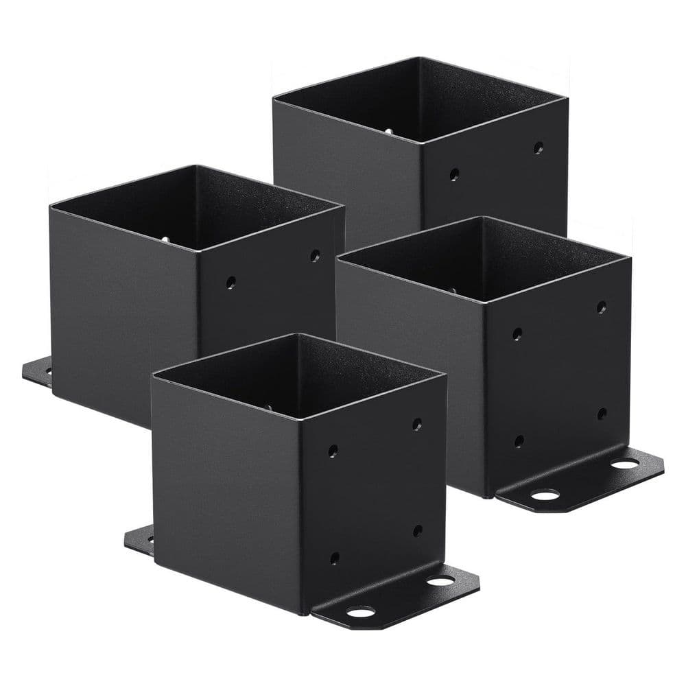 6 in. x 6 in. Black Heavy Duty Metal Posts Base for Fence Deck Railing ...