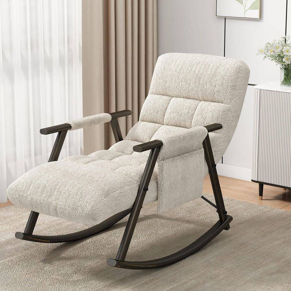 GOGEXX White Casual Folding Rocking Chair, with Adjustable Backrest and ...