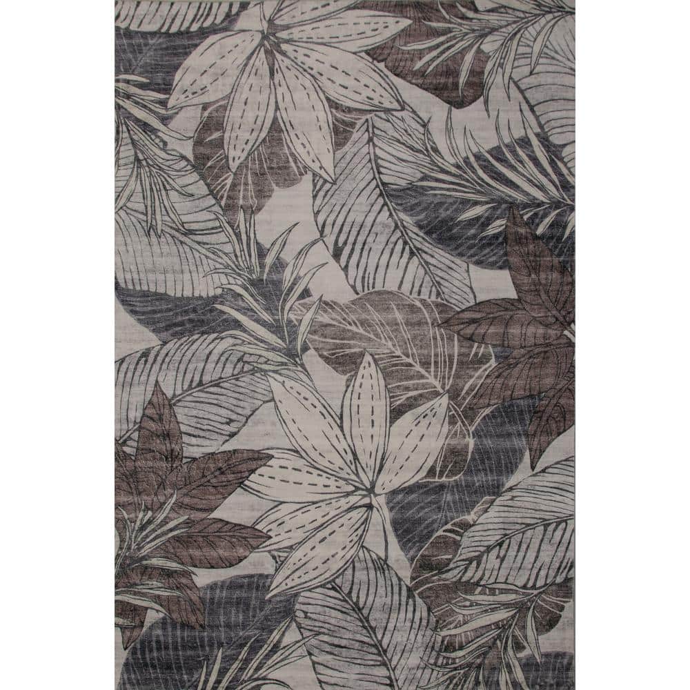 Rug Branch Modern Floral Brown Grey 7 ft. x 10 ft. Indoor Soft Area Rug ...