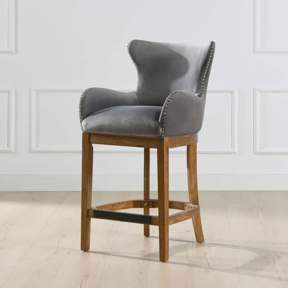 Jennifer Taylor Blake 28 in. Grey Velvet Modern Kitchen Counter Height ...