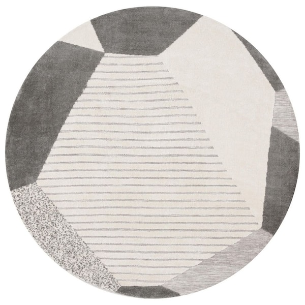 SAFAVIEH Audrey 6 ft. x 6 ft. Gray/Ivory Modern Geometric Round Area ...