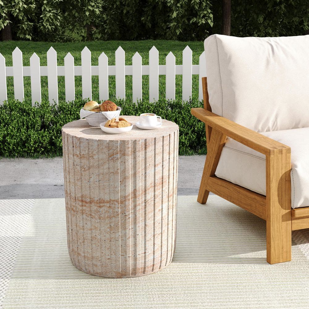 CHRISTOPHER KNIGHT HOME Indigo Outdoor Patio Lightweight Concrete Cylindrical Side Table, MGO ...
