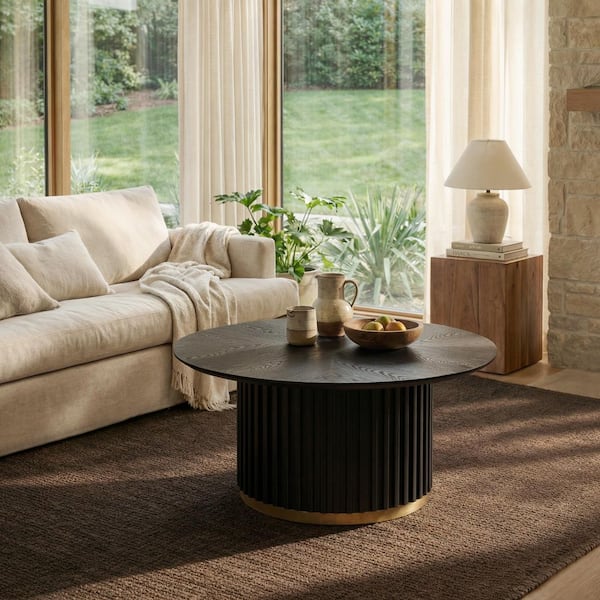 CHRISTOPHER KNIGHT HOME Azmina 33.46 in. Black Round Wood Coffee Table ...