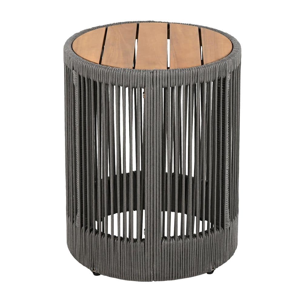 Zeus & Ruta Grey Rope and Acacia Wood Outdoor Side Table with Natural ...