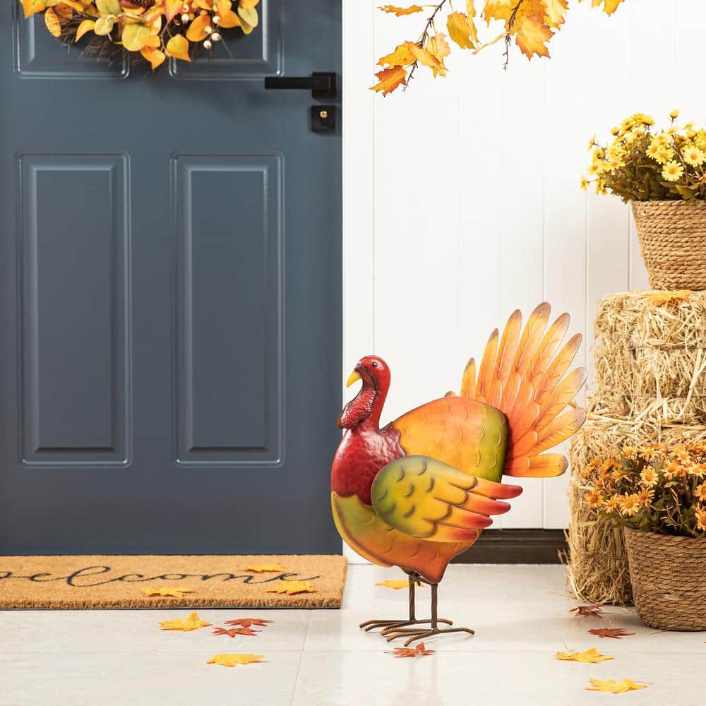 Glitzhome 21.5 in. H Thanksgiving Metal Turkey Porch Decor 2006100016 ...