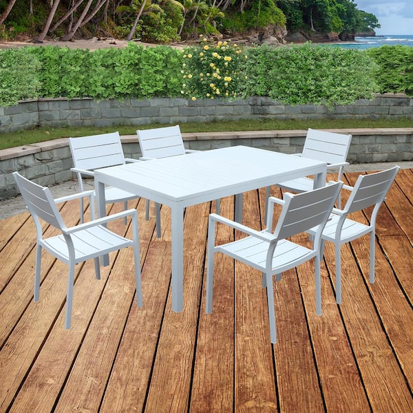 TIRAMISUBEST 59 in. x 36.61 in. x 29.13 in. White Rectangle Aluminum Outdoor Dining Table W1100XY67857 The Home Depot