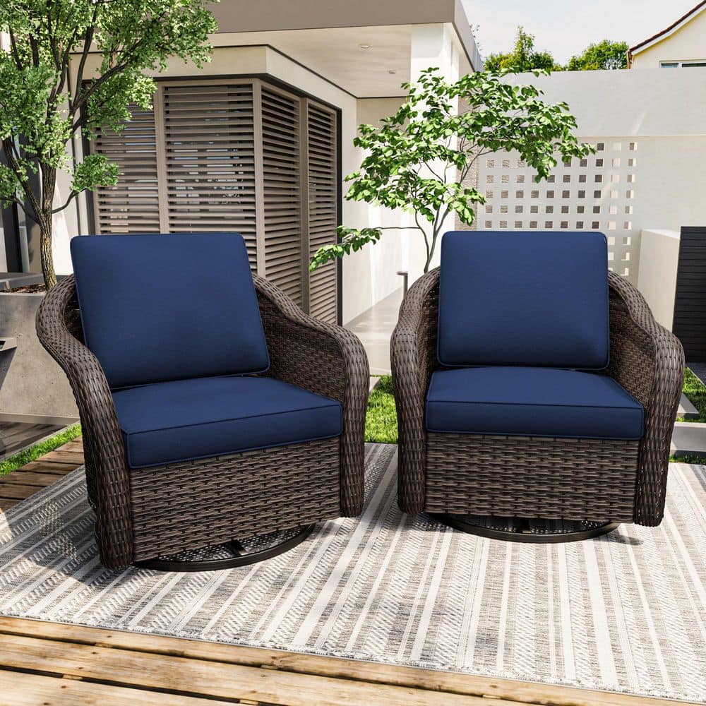 PremDwell 2-Piece Brown Wicker Outdoor Rocking Chairs with Curved ...