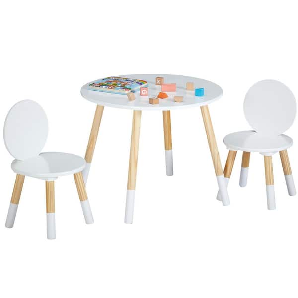 VECELO Modern Kids Round Table and Chairs Set, 3-Piece White Top ...