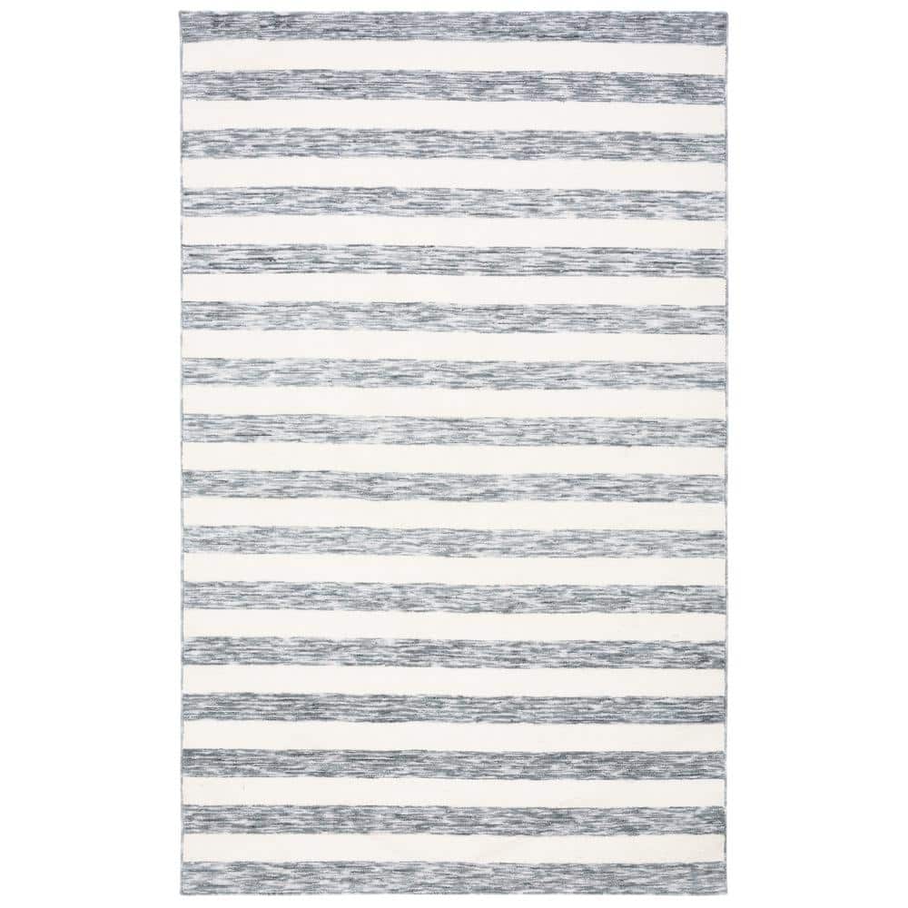 SAFAVIEH Easy Care Grey/Ivory 6 ft. x 9 ft. Machine Washable Striped ...
