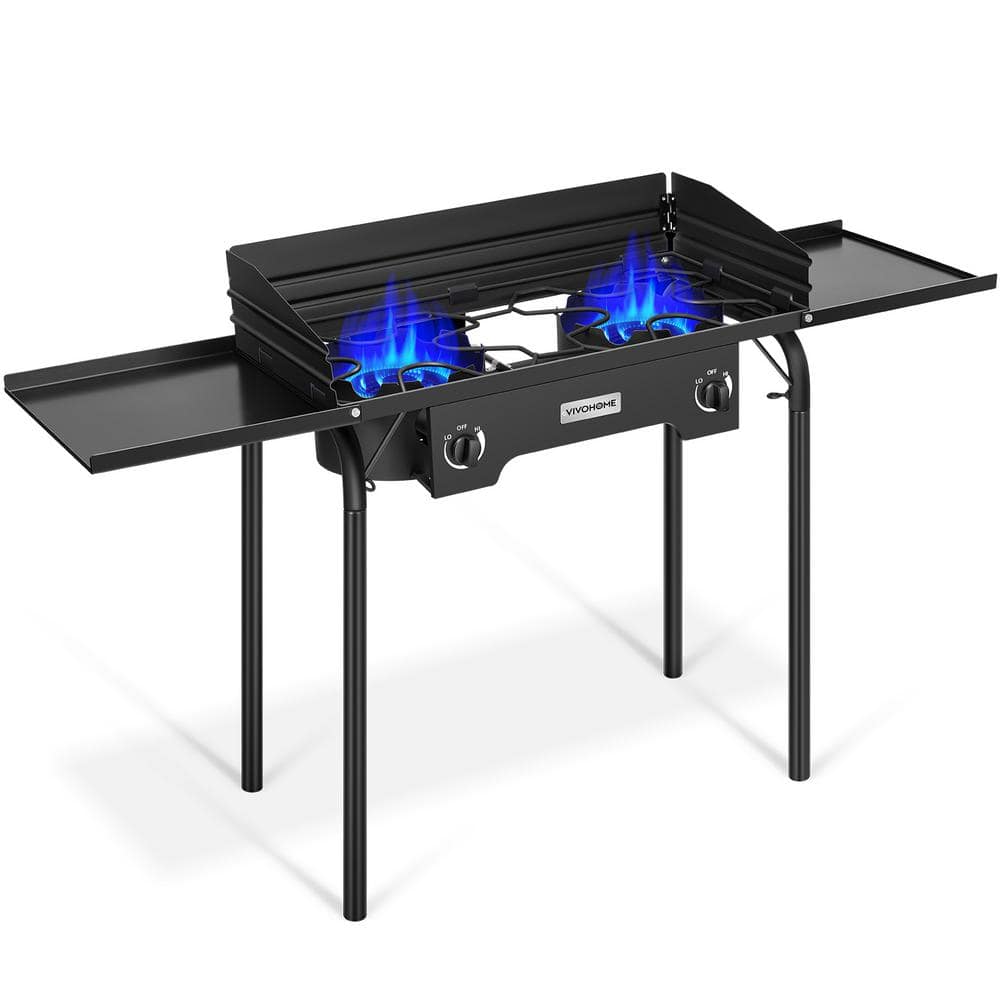 VIVOHOME 150,000 BTU 2-Burner Outdoor Propane Gas Side Burner in Black ...