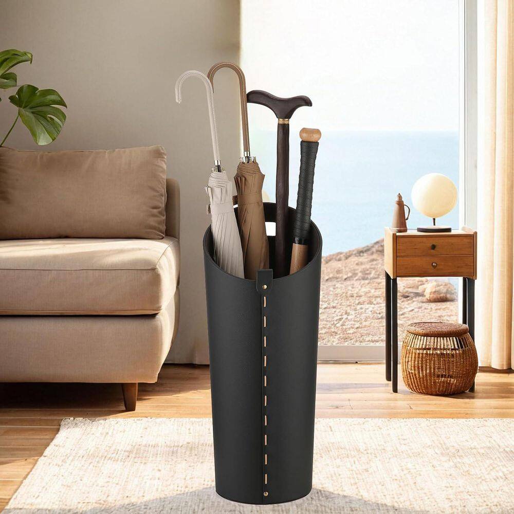 Entryway Series Black Artificial Leather Umbrella Stand with Drip Tray ...