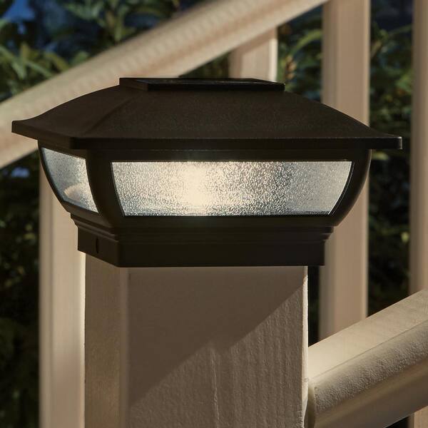 Hampton Bay 4 x 4 or 6 x 6 Black Integrated LED Outdoor Solar Deck Post ...
