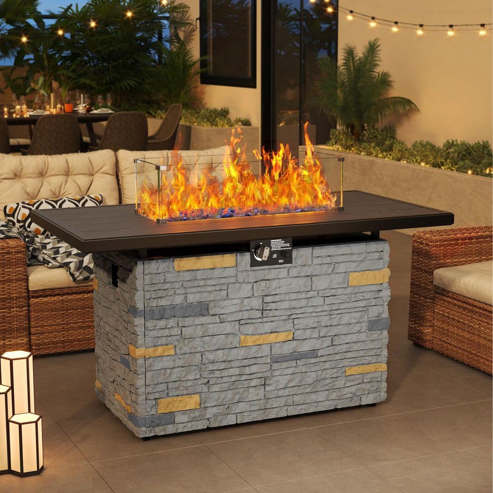 INNUMIA 43 in. Propane Fire Pit Table Outdoor Stone Firepit Table ...