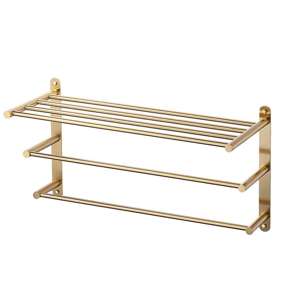 WOWOW 24 in. Brushed Gold 3-Tier Wall Mounted Towel Rack with Mounting ...
