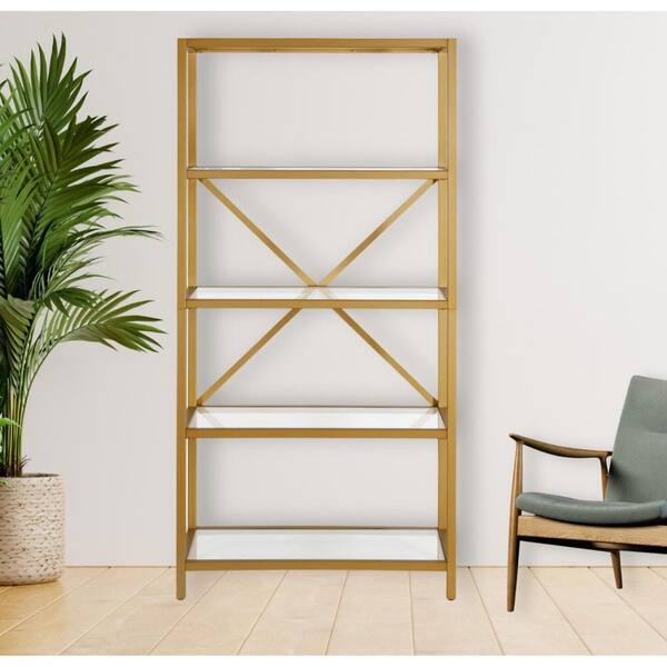 HomeRoots 63 in. Tall Gold Metal 5 Shelf Standard Bookcase 2000527587 ...