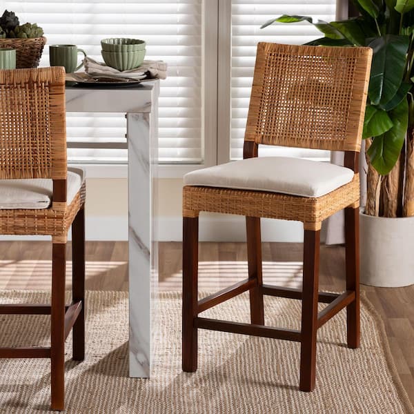 bali & pari Lesia 40 in. Light Honey Rattan and Walnut Brown Wood ...