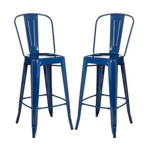 Glitzhome S/2 45.67 in. H Navy Blue Metal Bar Stool 1005003552 - The ...