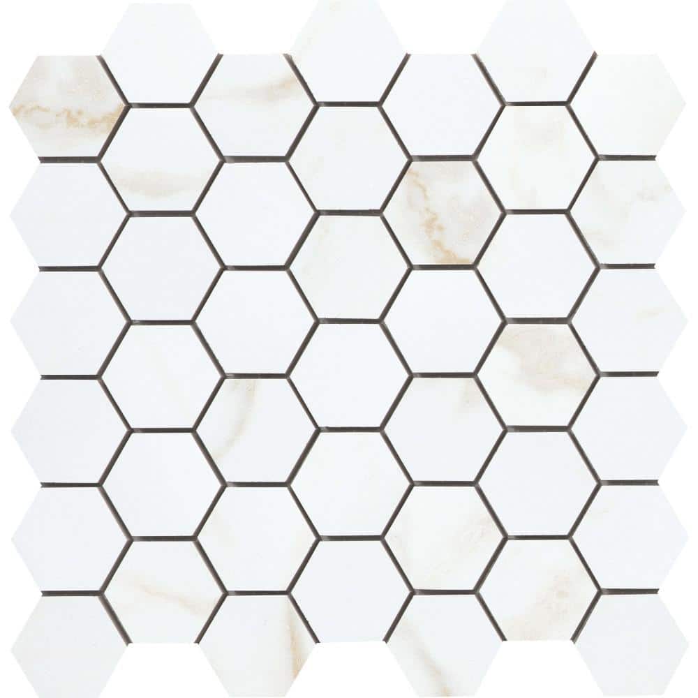 EMSER TILE Visconde Oro 12 in. x 12 in. Matte Porcelain Mosaic Floor ...
