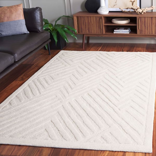 SAFAVIEH Mykonos 5 ft. x 8 ft. Ivory Geometric High-Low Area Rug ...