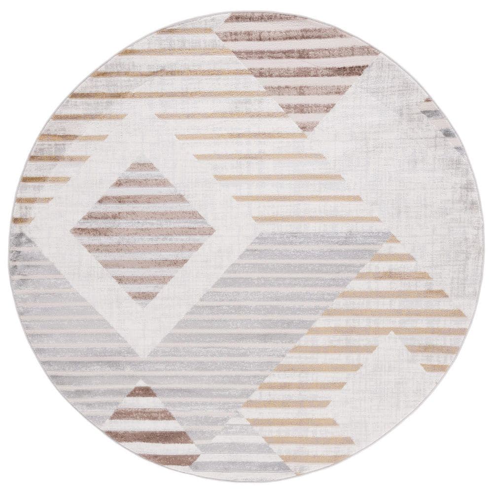 SAFAVIEH Palma 8 ft. x 8 ft. Beige/Light Gray Abstract Geometric Round ...