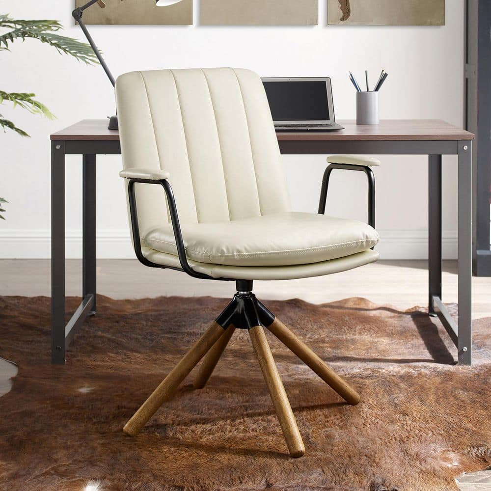 Art Leon Elly Off White Faux Leather Swivel Task Chair with Armrest ...