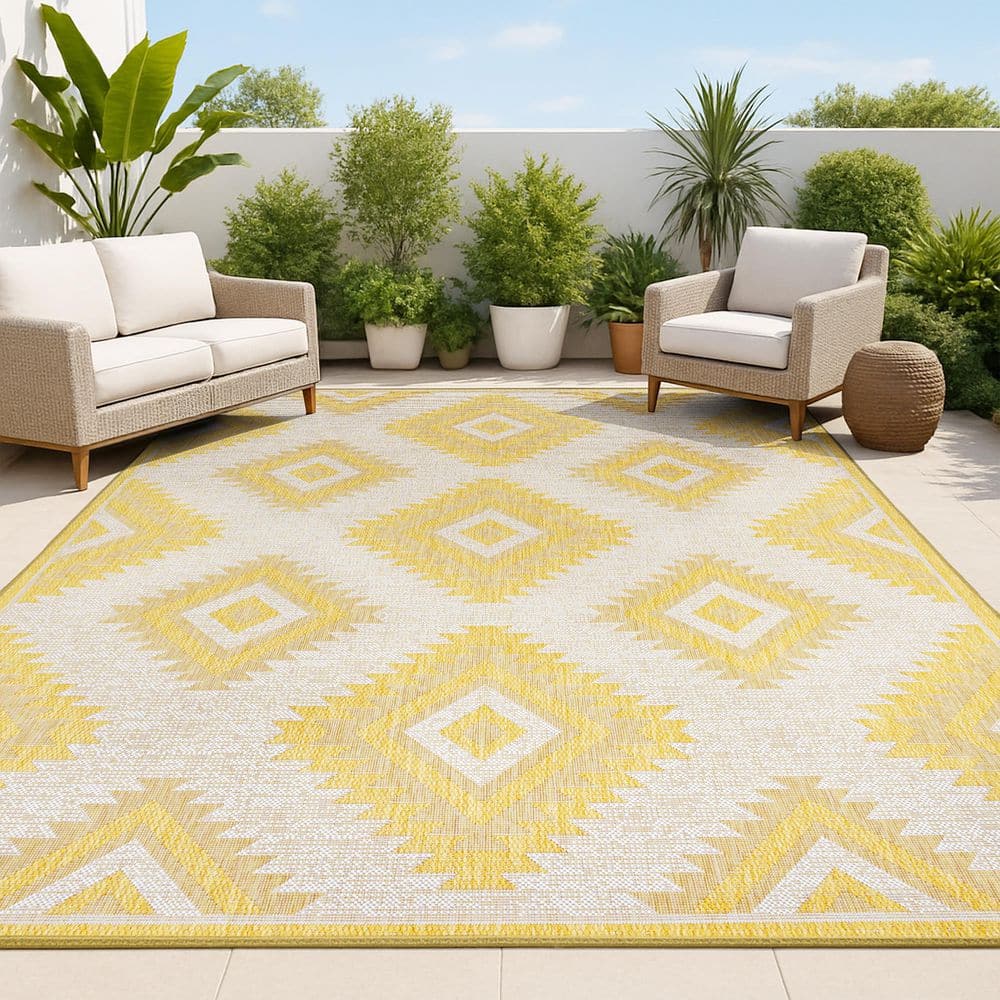 JONATHAN Y Lior Geometric Moroccan Diamond Yellow/Cream 4 ft. x 6 ft ...