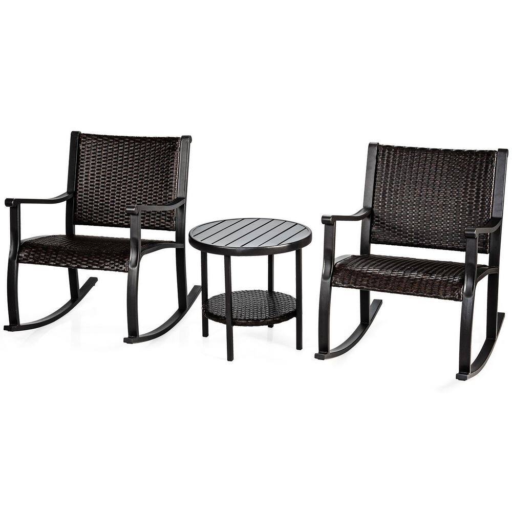 HONEY JOY 3-Piece Wicker Rocking Bistro Set Patio Conversation Set with ...