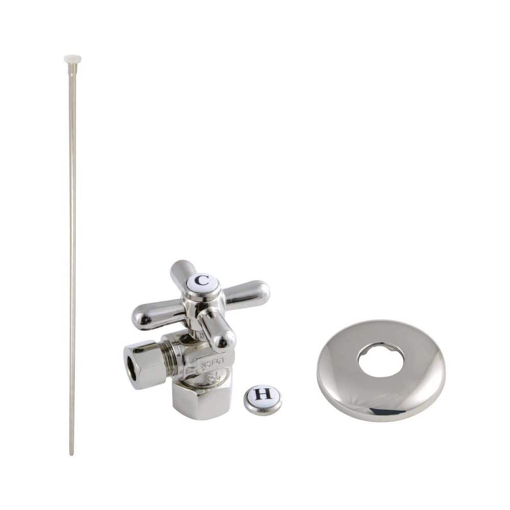 Kingston Brass Trimscape Cross Toilet Supply Kit with Supply Line and Flange in Polished Nickel ...
