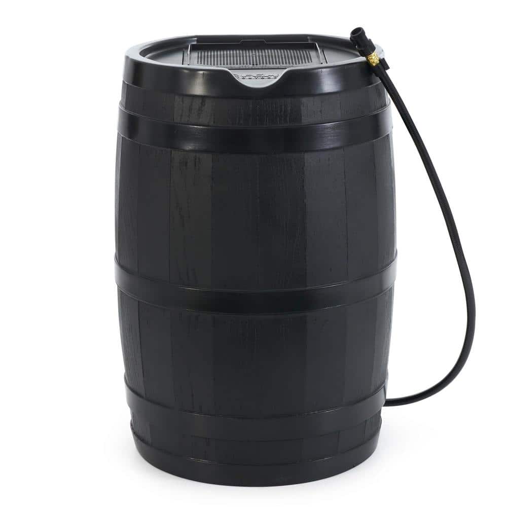 Phewnyzo 45 Gal. Black PE Rain Barrel, Recyclable Rain Catcher Barrel ...