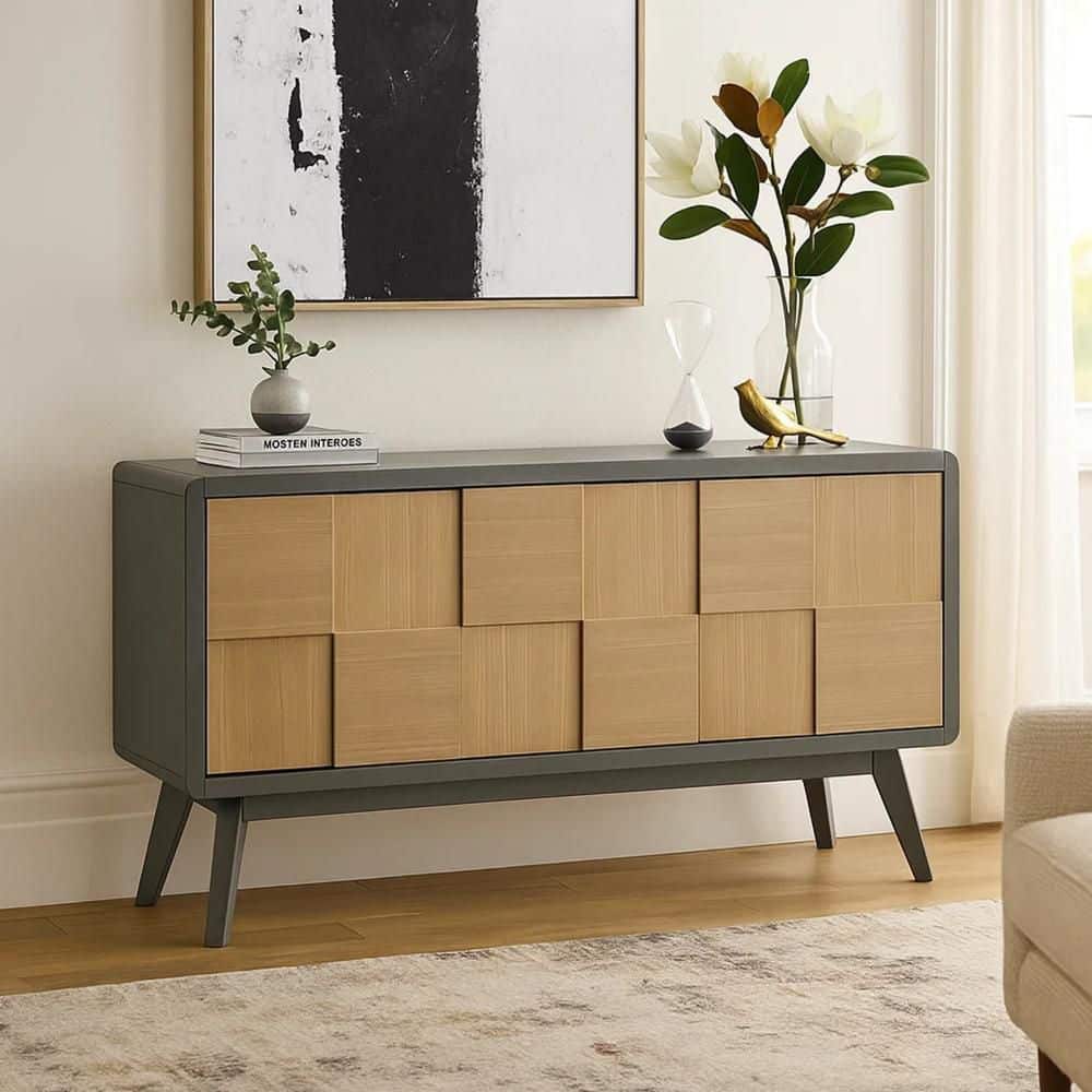 Benjara Yodo Light Gray and Natural Brown Wood 16 in. Sideboard Buffet ...