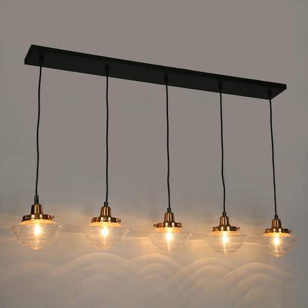 Zevni 44 in. 5-Light Brass Gold Dining Room Linear Zevni 44 in. 5-Light Brass Gold Dining Room Linear