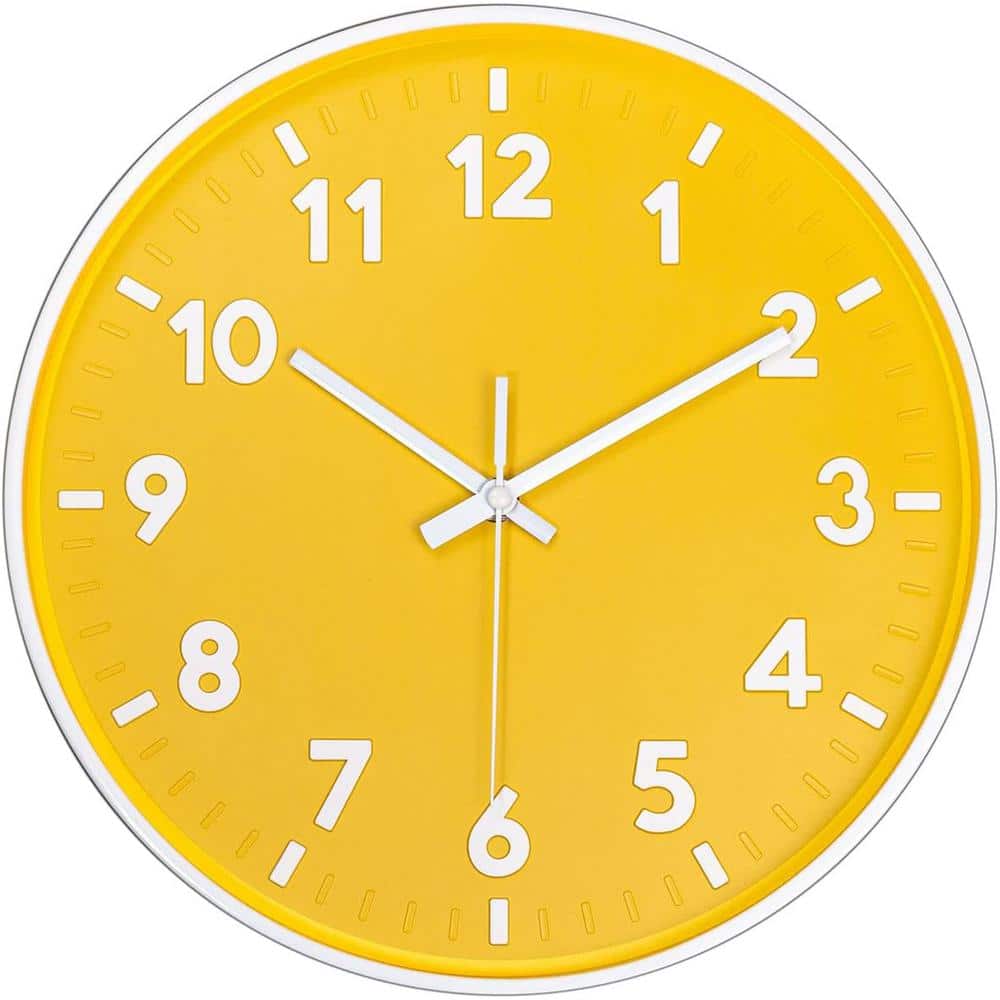 Afoxsos 12 in. Yellow Analog Wall Clock Silent Non-Ticking Battery ...