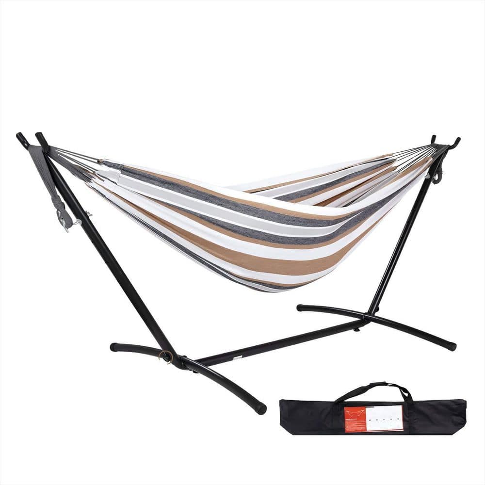 OGETFUUR 9 ft. Metal Portable Space Saving Brown Hammock Stand with ...