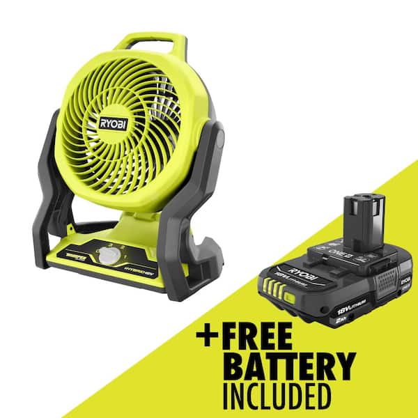 RYOBI ONE+ 18V Cordless Hybrid WHISPER SERIES 7-1/2 in. Fan with 2.0 Ah ...