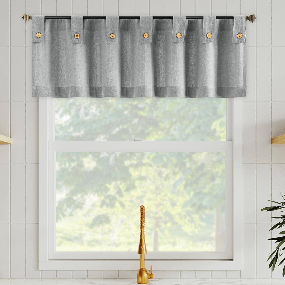 Sun Zero Boulder Button Tab Kitchen Valance Gray Cotton Blend 54 in. W ...