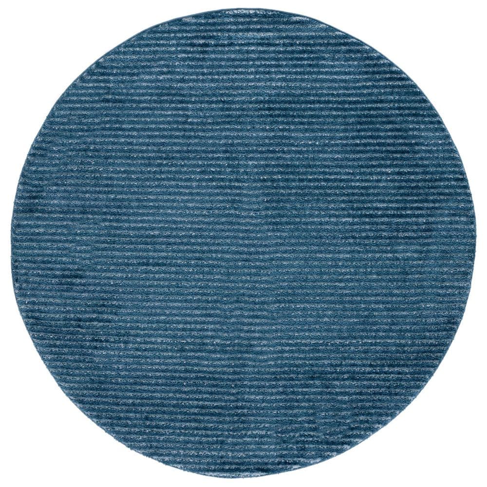 SAFAVIEH Penelope Shag Navy/Ivory 7 ft. x 7 ft. Modern Striped Round ...