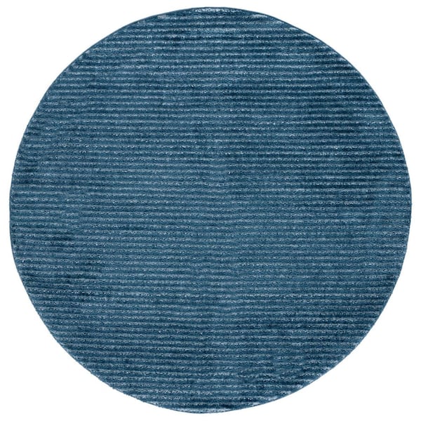 SAFAVIEH Penelope Shag Navy/Ivory 7 ft. x 7 ft. Modern Striped Round ...