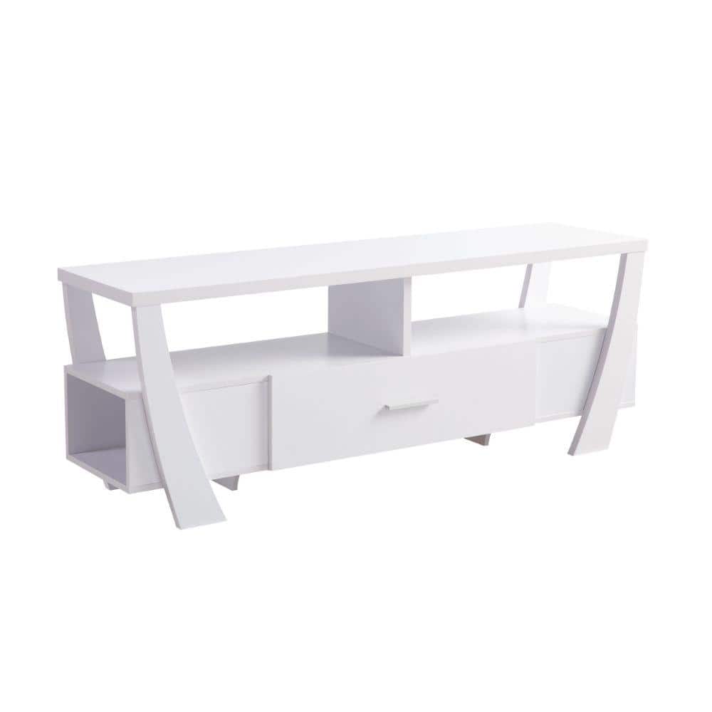Benjara 60 in. White Wood TV Stand Fits TVs up to 65 in. with 1-Drawers ...