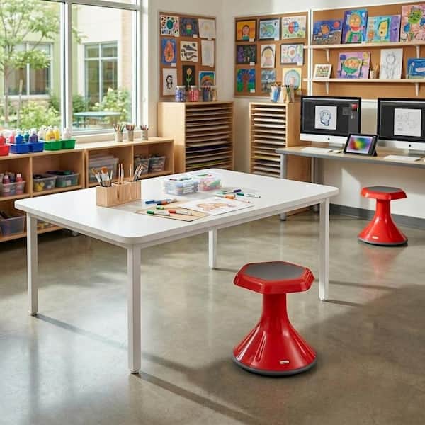 LEARNITURE 12 in. H Red Backless Plastic Active Learning Wobble Stool ...