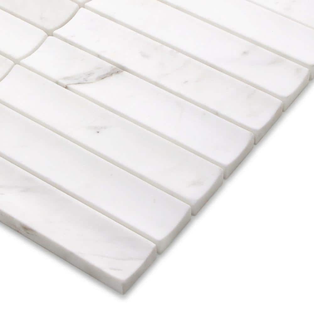 sunwings Stacked White Calacatta 11 in. x 12 in. Honed Fluted Natural Marble Wall Mosaic Tile (5 ...