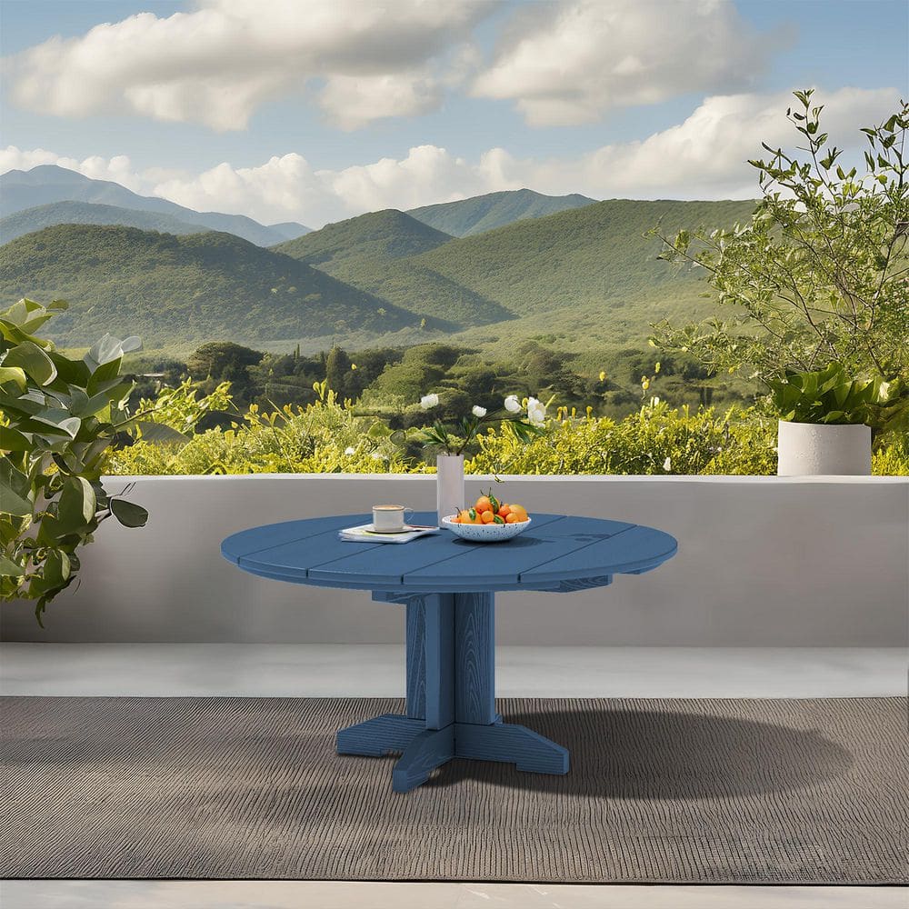 JEAREY Navy Blue Round HDPE Conversation Coffee Table, Weather ...
