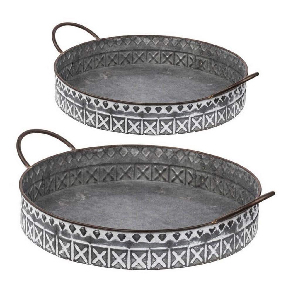Benjara Gray Decorative Tray (Set of 2) BM312614 - The Home Depot