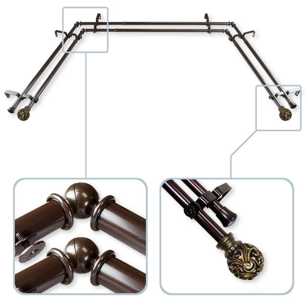Rod Desyne Adora 78 in. - 144 in. Bay Window Double Curtain Rod in ...