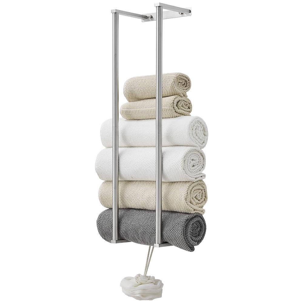 HOMEMYSTIQUE Single Stainless Steel Wall Mounted Towel Rack in Brushed ...